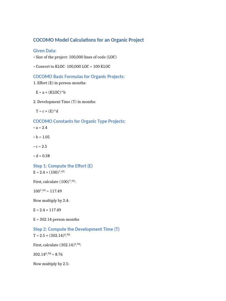 COCOMO Calculations | PDF