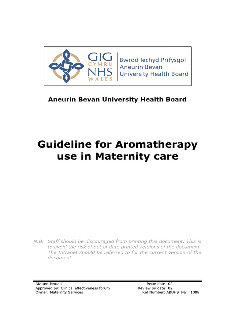 Guideline For Aromatherapy Use in Maternity Care ABUHB - FT - 1088 | PDF | Aromatherapy ...