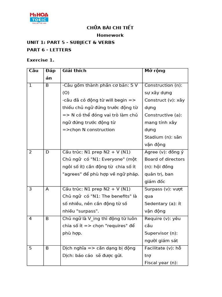 Unit 1 Part 5 - Subject Verbs | PDF