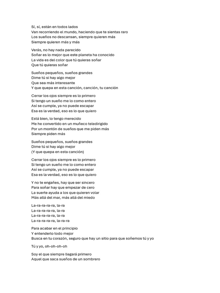 Letra Hecho con tus sueños | PDF