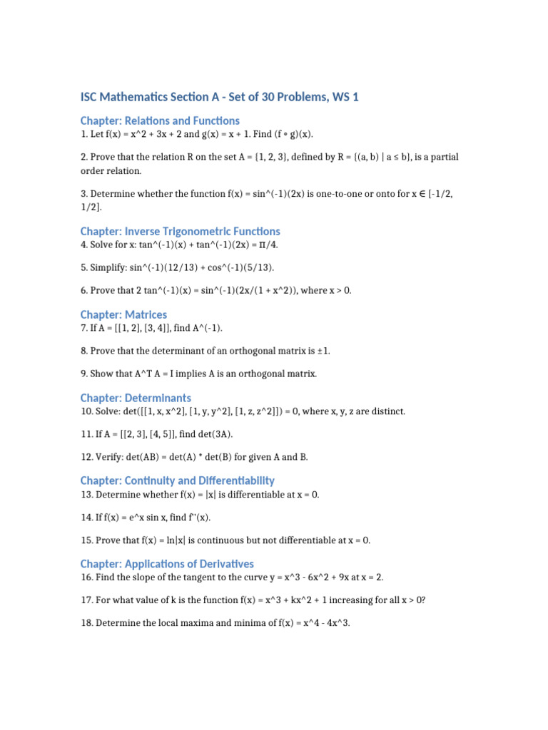 ISC Mathematics Problems | PDF