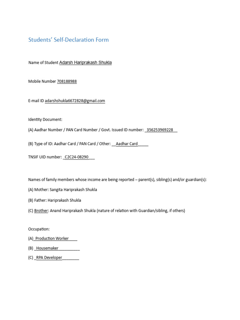 Declaration and Undertaking Form PDF | PDF