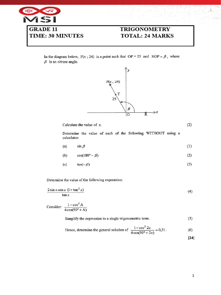 Grade 11 Trigonometry Test 2 | PDF