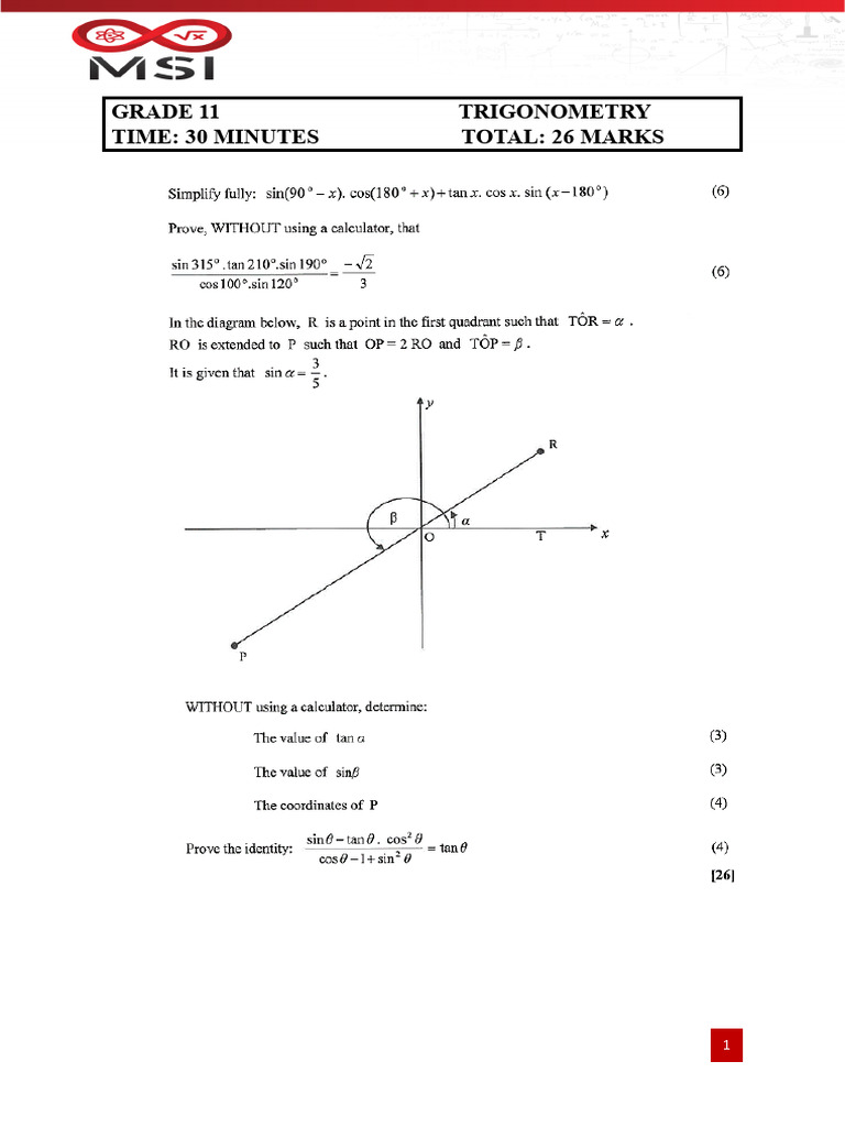Grade 11 Trigonometry Test 3 | PDF