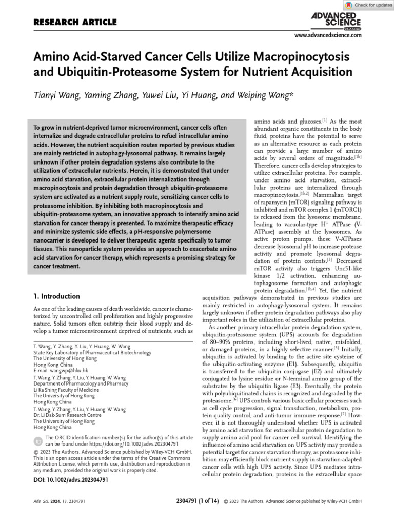 Advanced Science - 2023 - Wang - Amino Acid ST | PDF | Ubiquitin ...