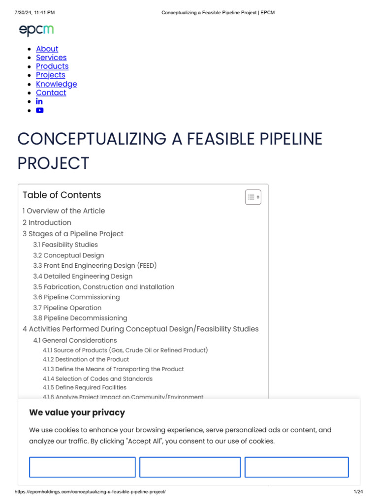 Conceptualizing A Feasible Pipeline Project - EPCM | PDF | Feasibility Study | Pipe (Fluid ...