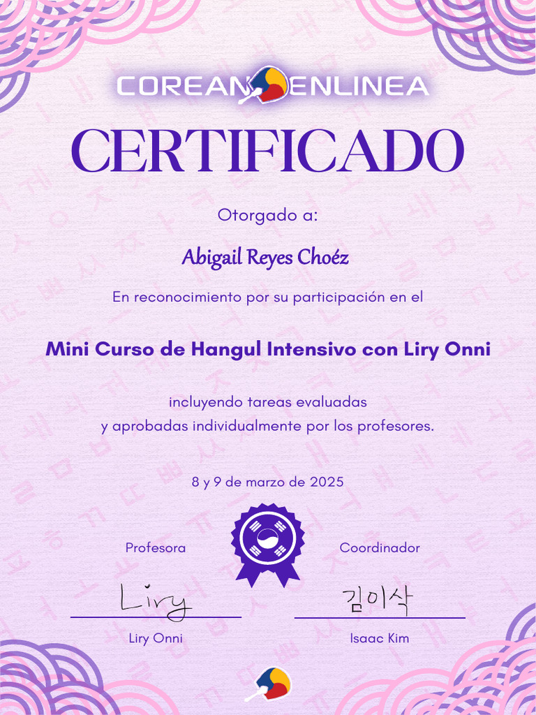 Certificado Mini Curso Con Liry Onni | PDF