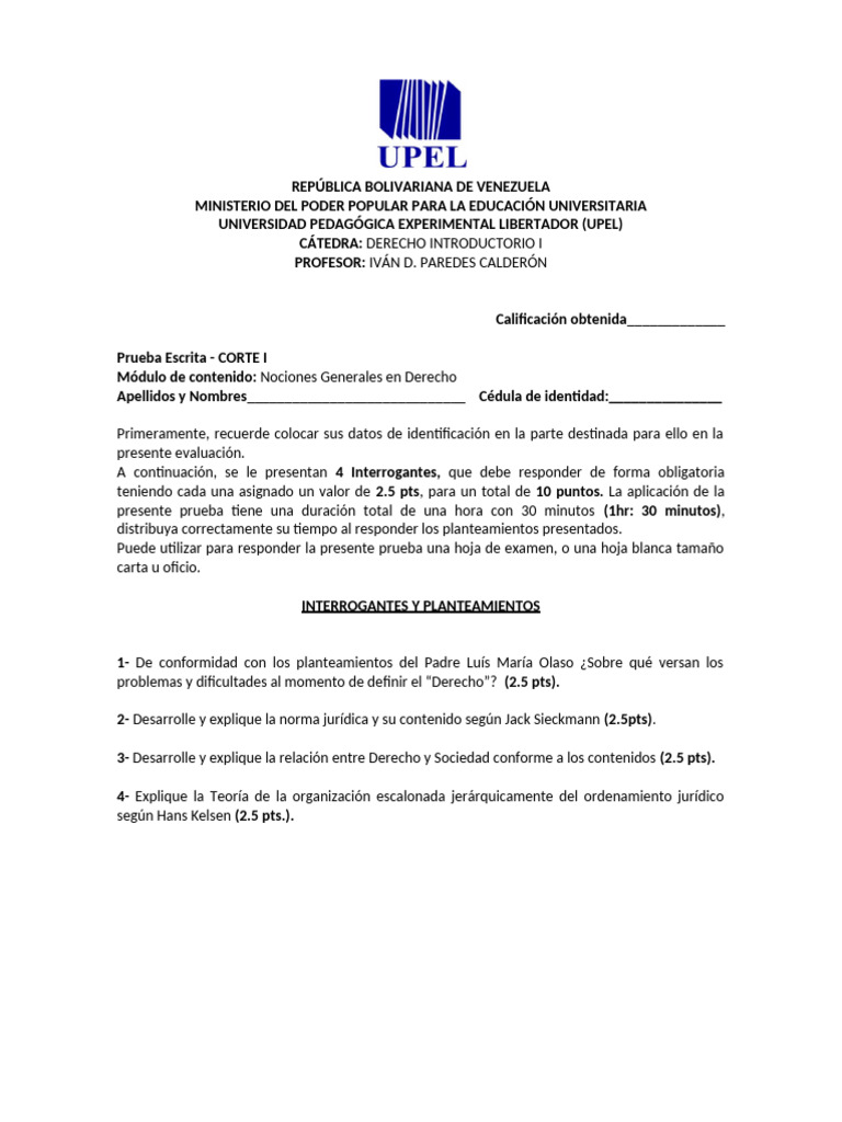 Modelo de Prueba Escrita | PDF