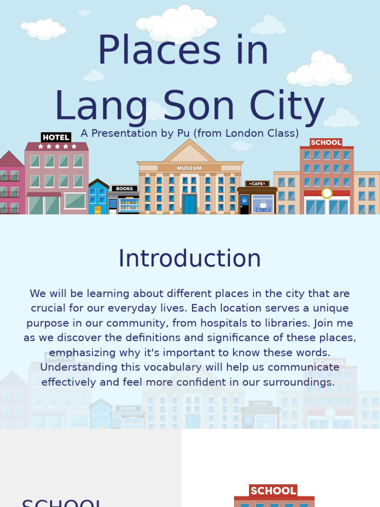 Places in Town Presentation in Blue and White Illustrative Style | PDF
