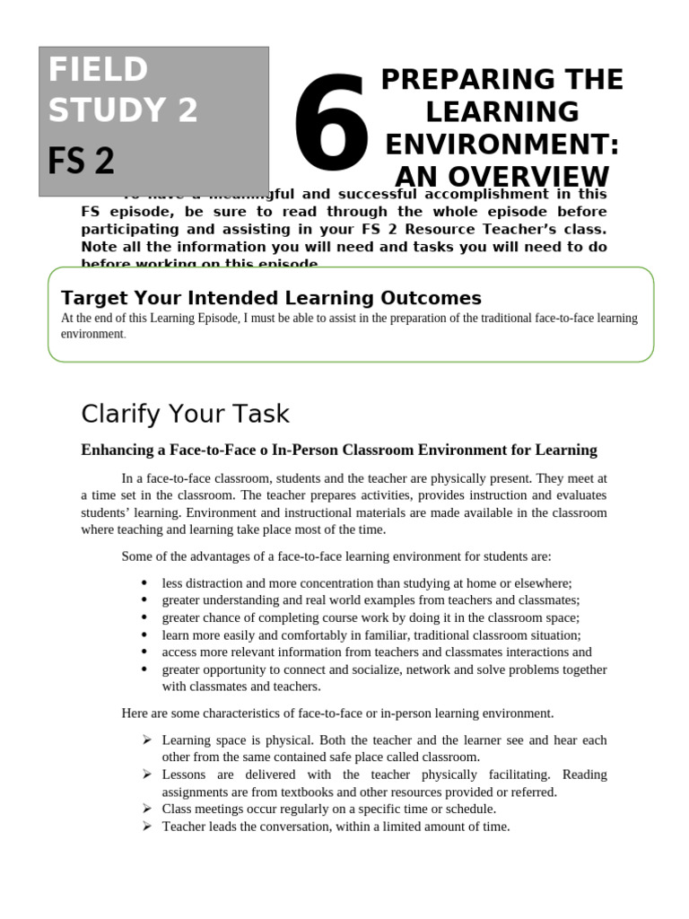 Field Study 2 Learning Episode 6 | PDF | Learning | Classroom
