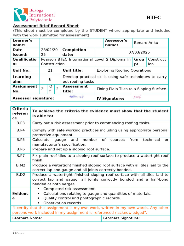 Assignment Rojaz Cop | PDF | Risk | Roof