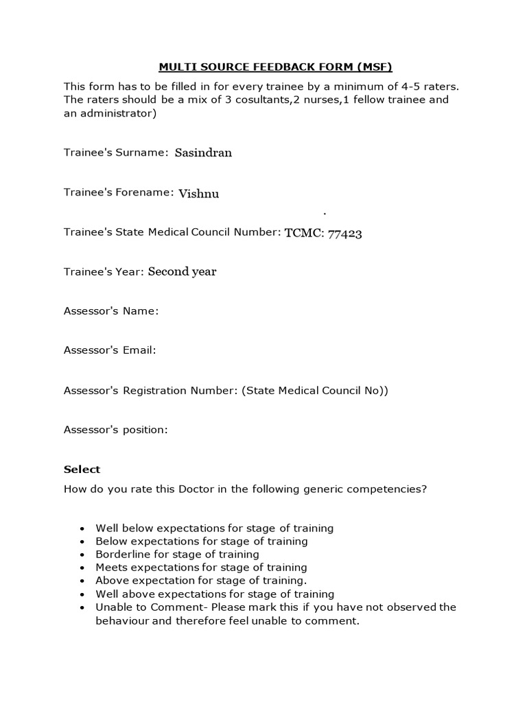 Multi Source Feedback Form 1 | PDF | Health Care | Social Programs
