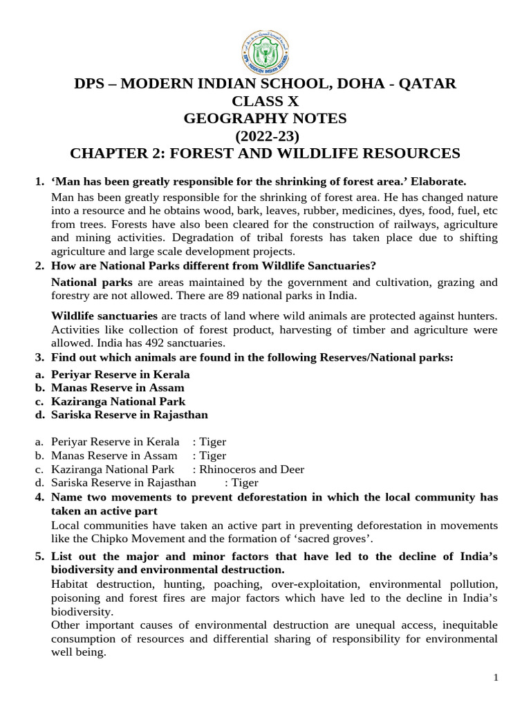 Forest and Wildlife Resources Overview | PDF | Biodiversity | Deforestation