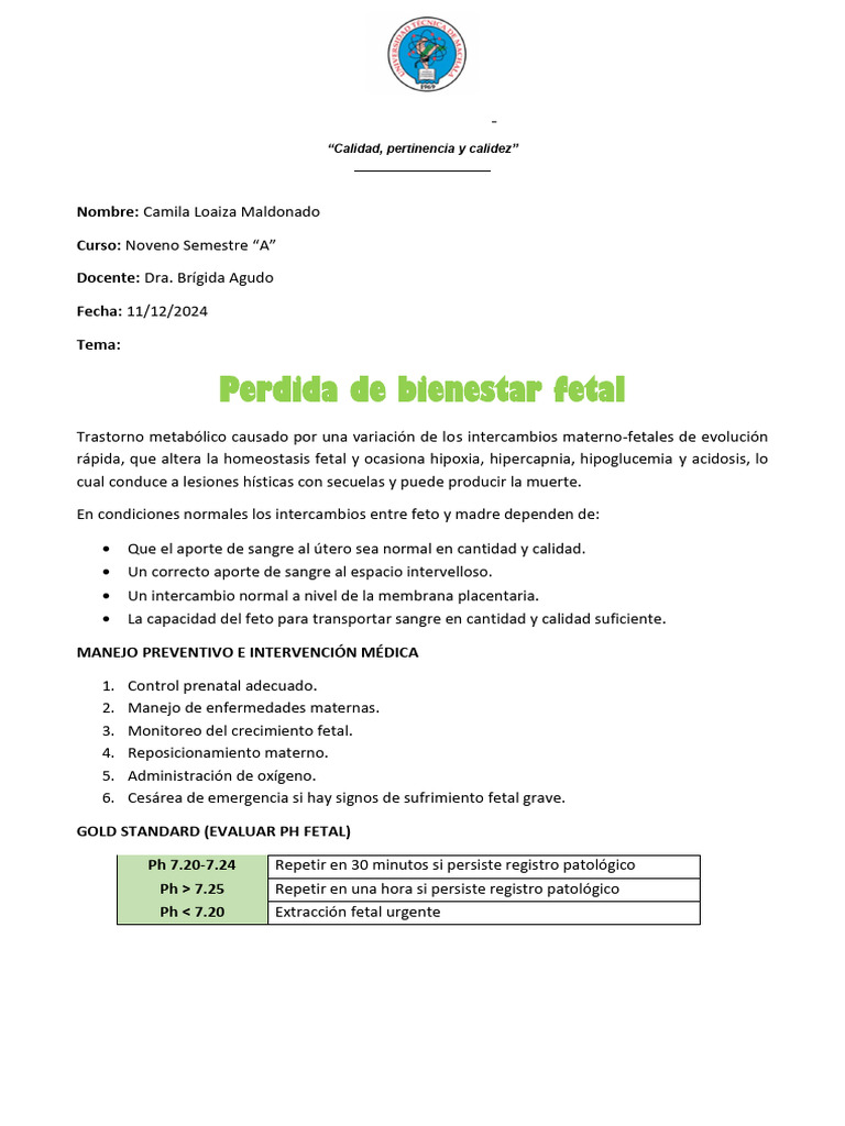 Evaluación del pH fetal y bienestar | PDF | Feto | Enfermedades y ...
