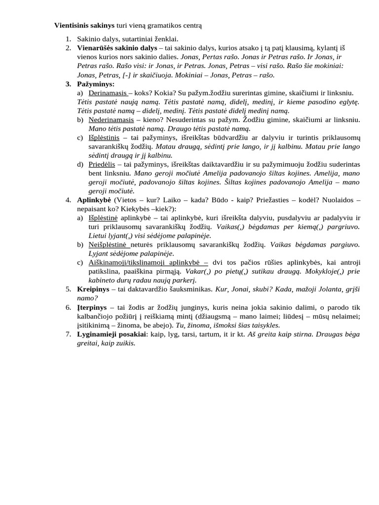 Vientisinis Sakinys Turi Viena Gramatikos Centra | PDF