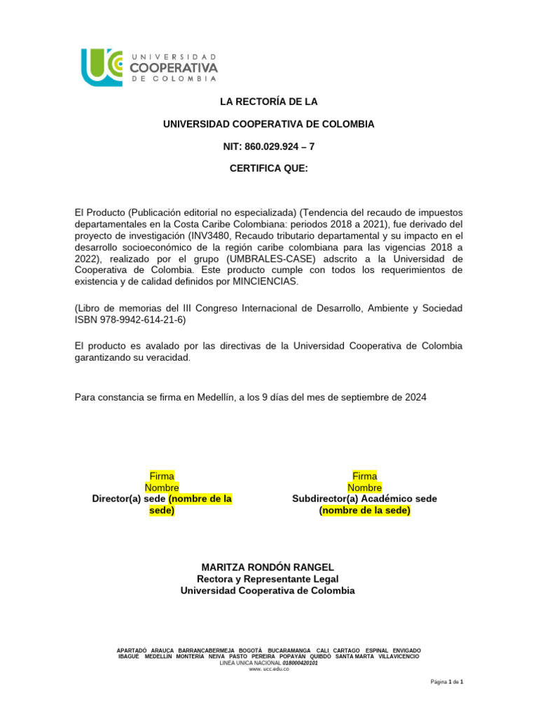 Anexo 4. Formato certificado productos ARLETH MANJARRES TETE | PDF