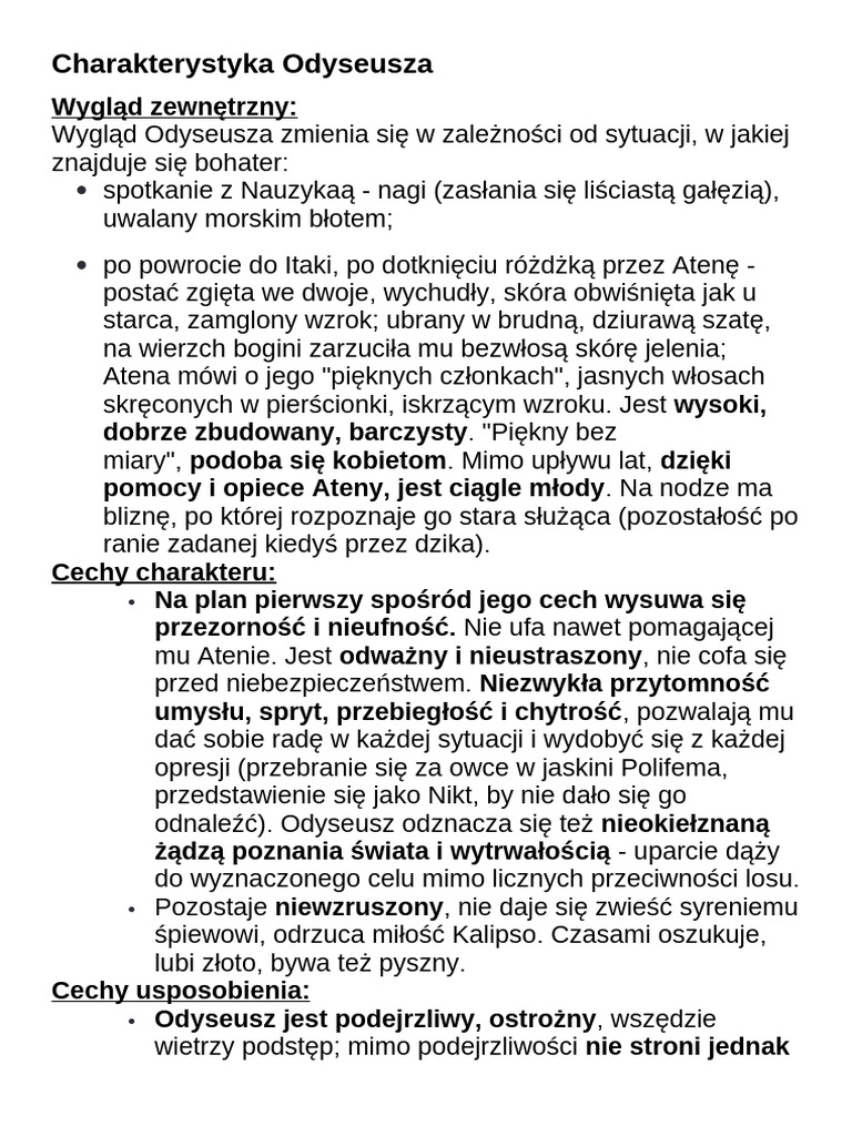 Charakterystyka Odyseusza | PDF