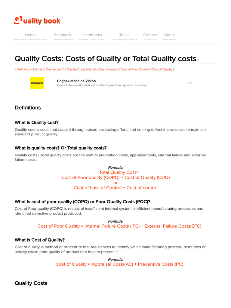 Costs of Quality or Total Quality Costs | PDF | Audit | Quality Assurance