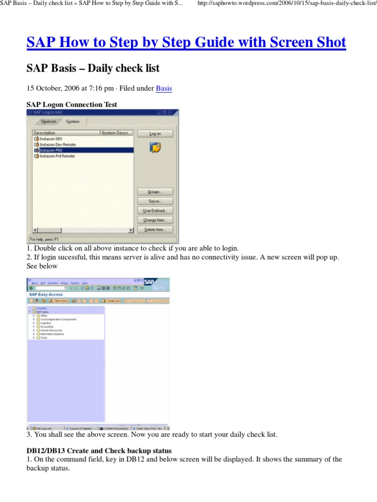 SAP Basis Daily Check Guide | PDF | Backup | Data Management