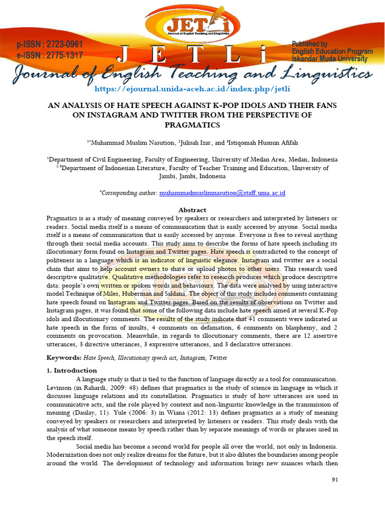 Hate Speech Analysis in K-Pop on Social Media | PDF | Social Media ...
