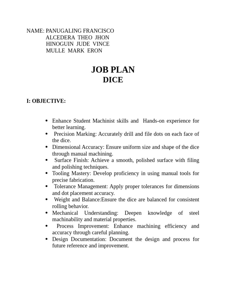 Dice Job Plan | PDF