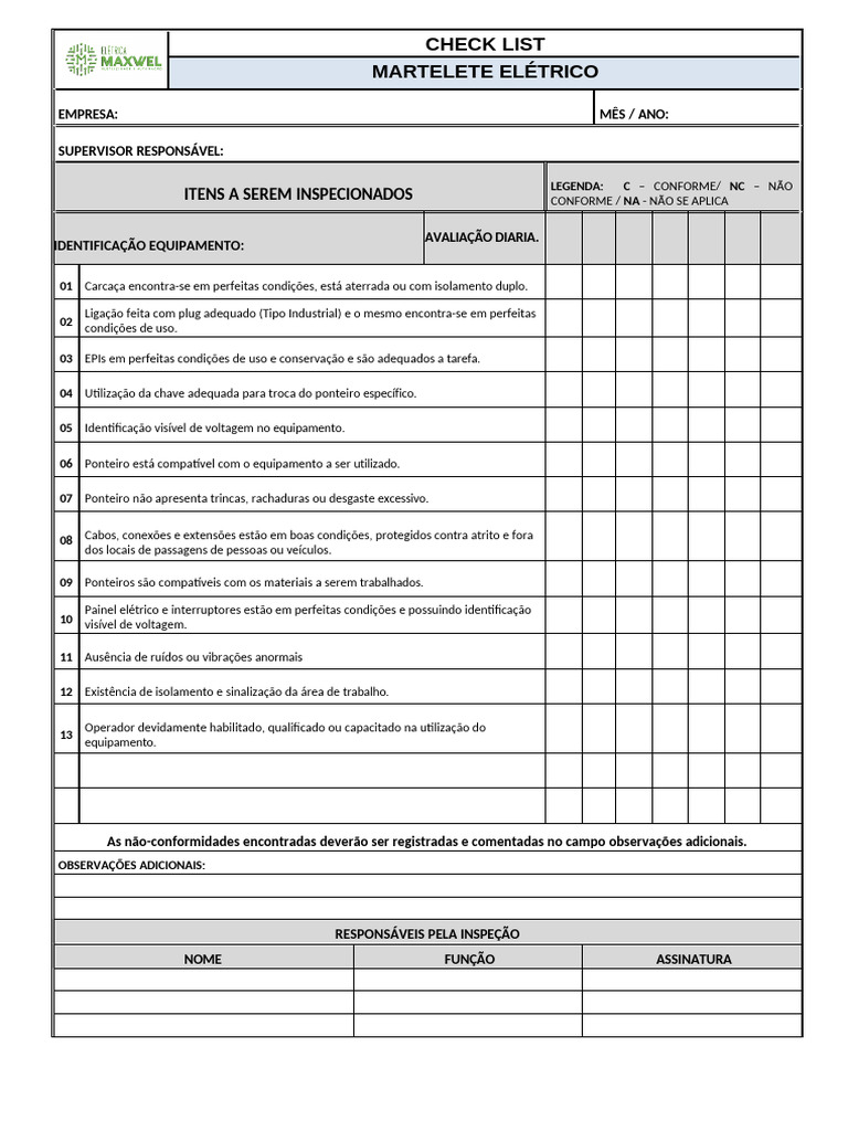 pdfcoffee.com_check-list-pre-uso-martelete-eletrico- | PDF