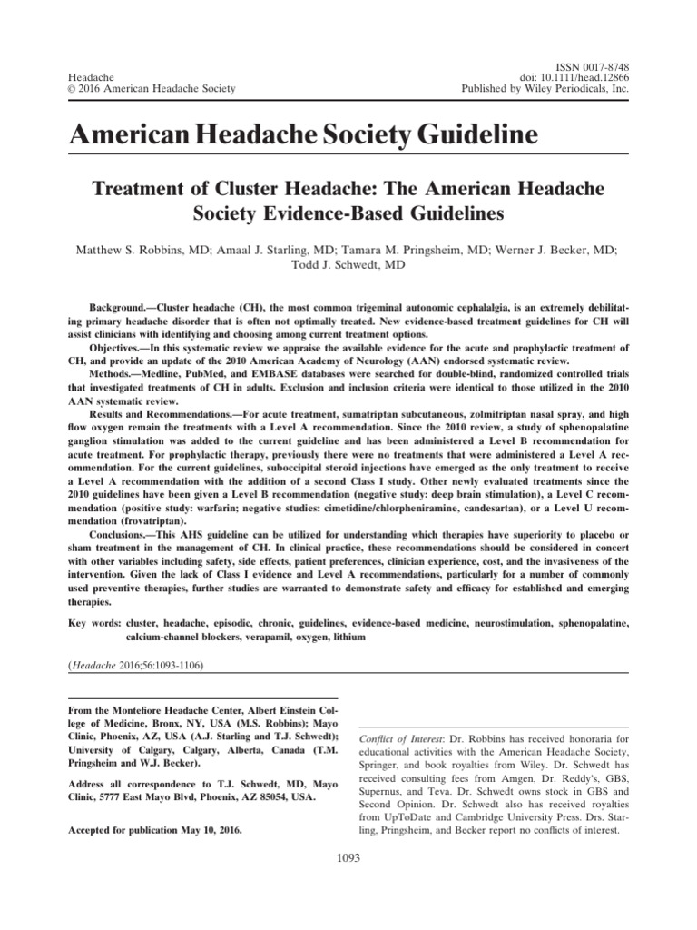 Headache - 2016 - Robbins - Treatment of Cluster Headache The American ...