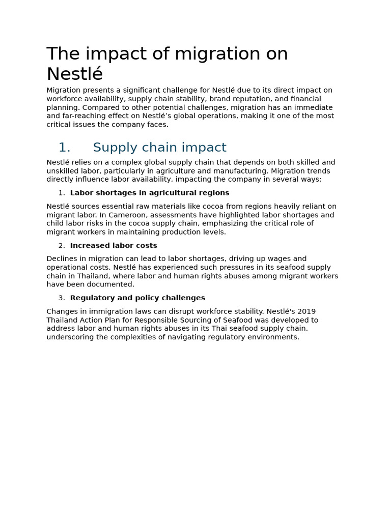 Migration Challenges for Nestlé's Operations | PDF | Inflation | Labour ...
