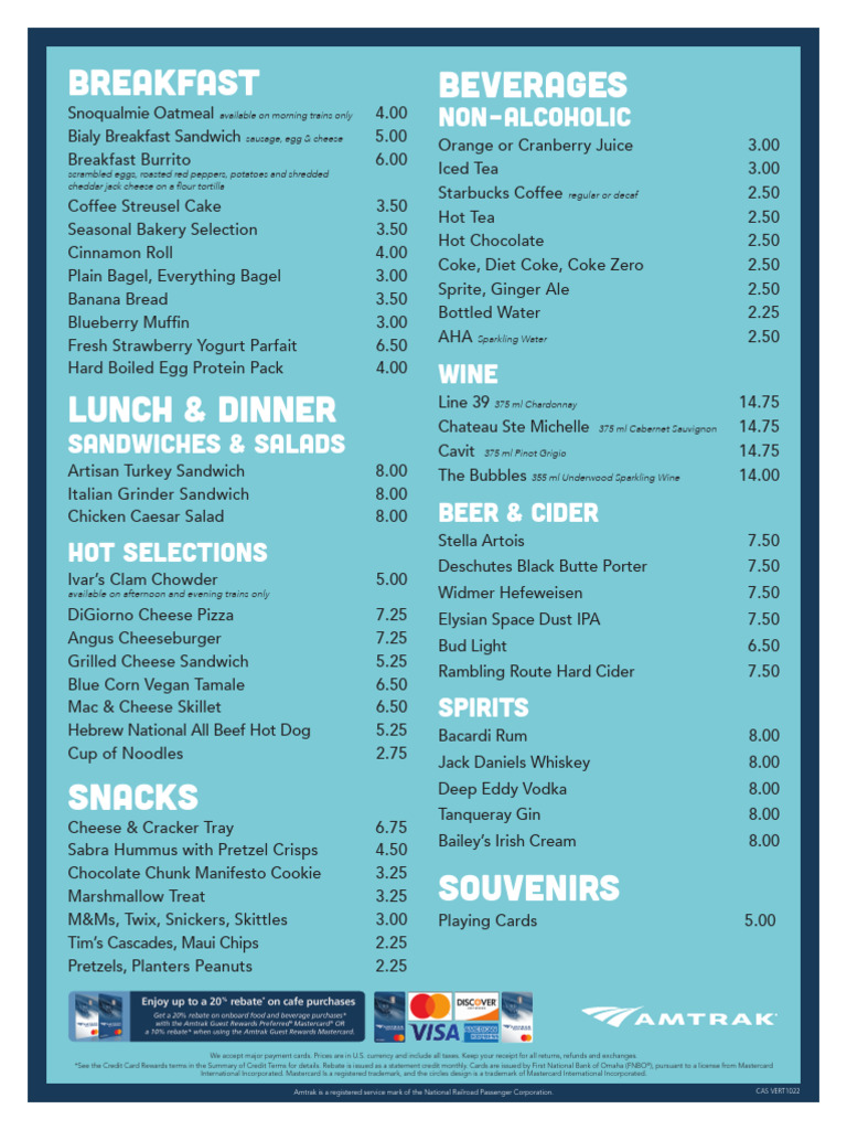 Amtrak Cascades Cafe Menu 1022 | PDF | Sandwich | Cuisine