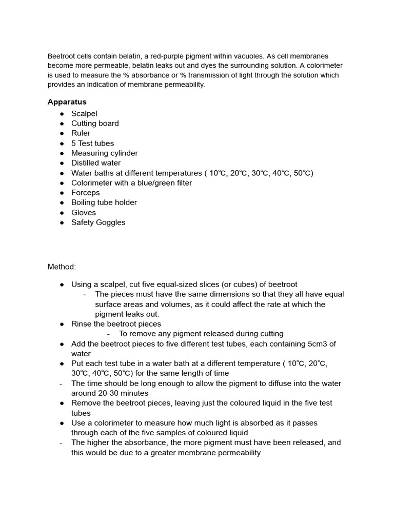 Beetroot Membrane Permeability Experiment | PDF | Water | Cell Membrane