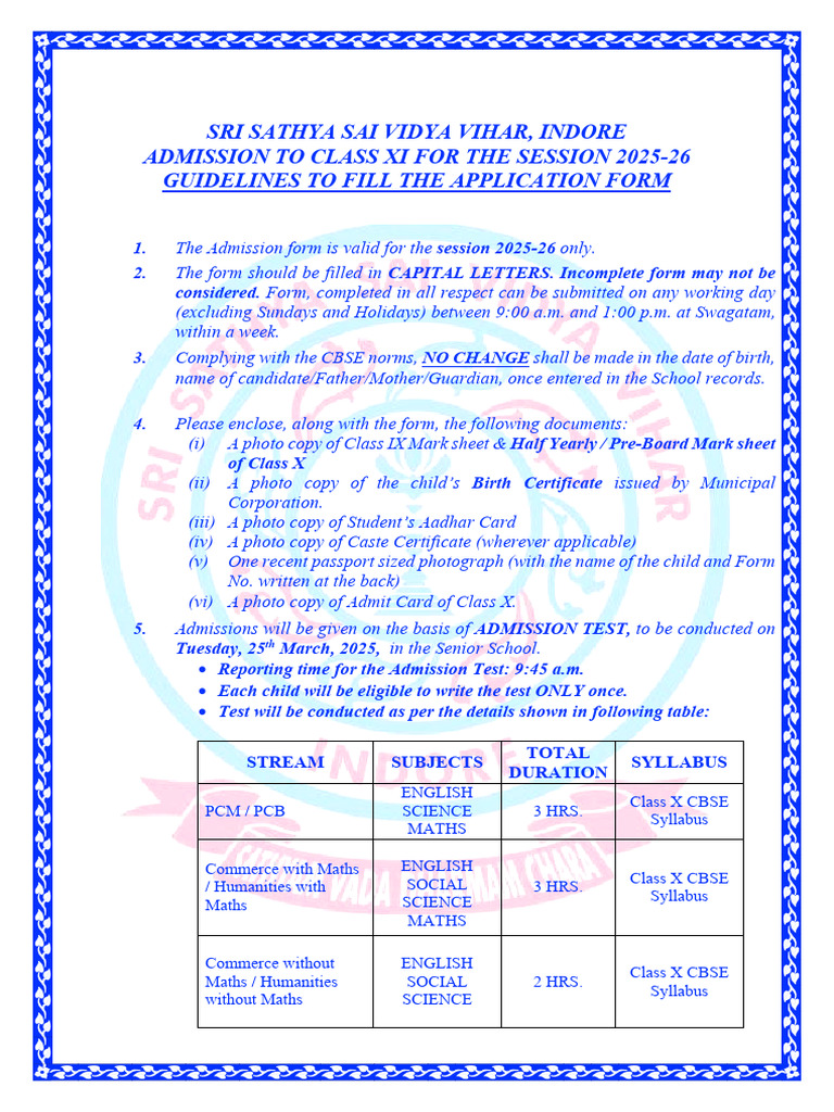 Information-Leaflet-Class-XI 2025-26 | PDF | Government And Personhood
