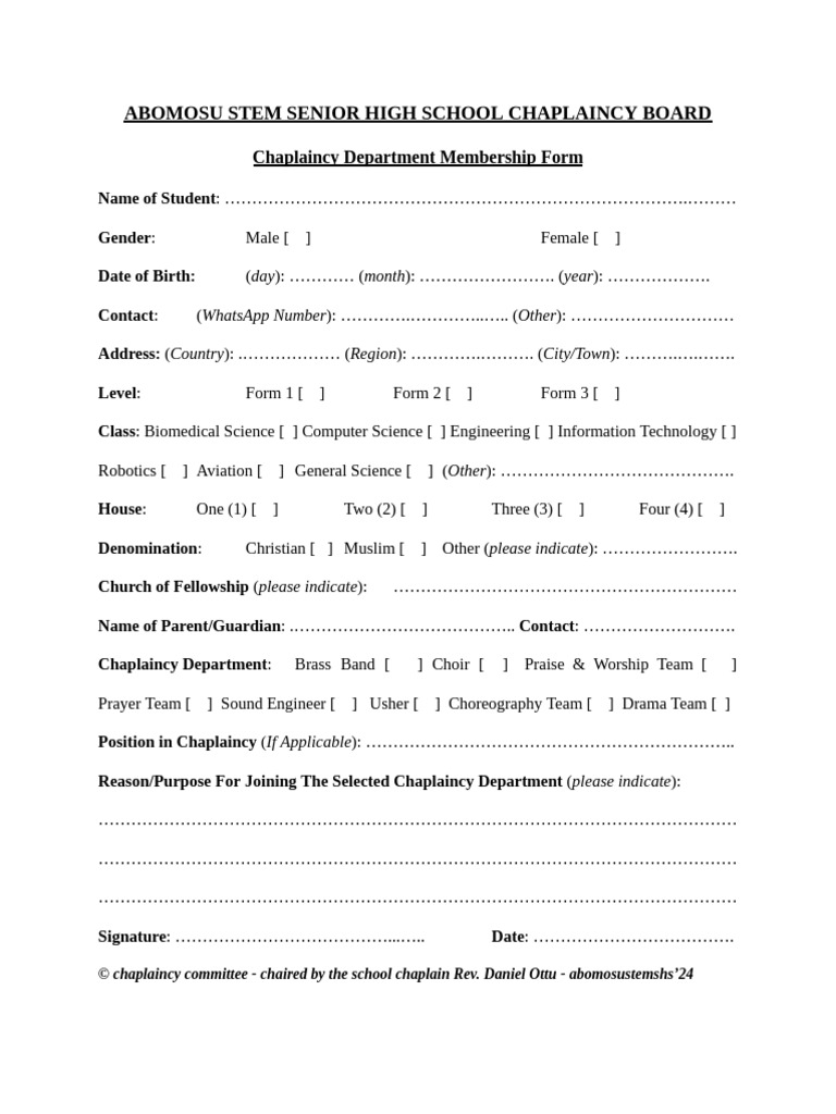 Chaplaincy Form_STEM (1) | PDF