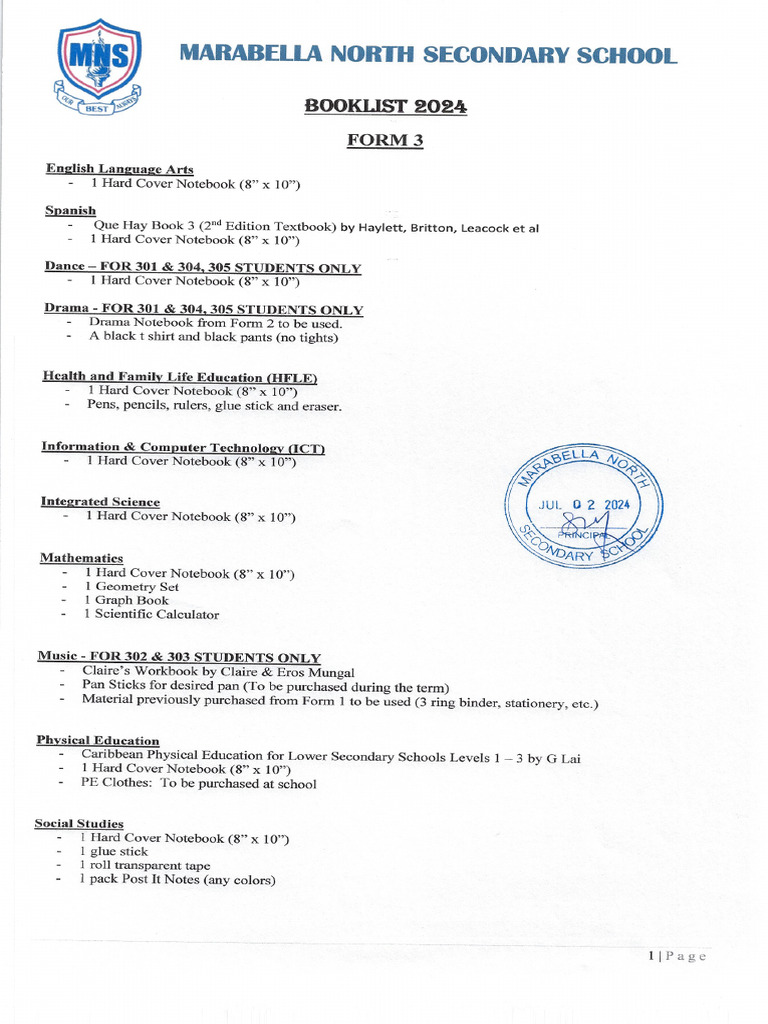 2024-2025 Form 3 Booklist | PDF