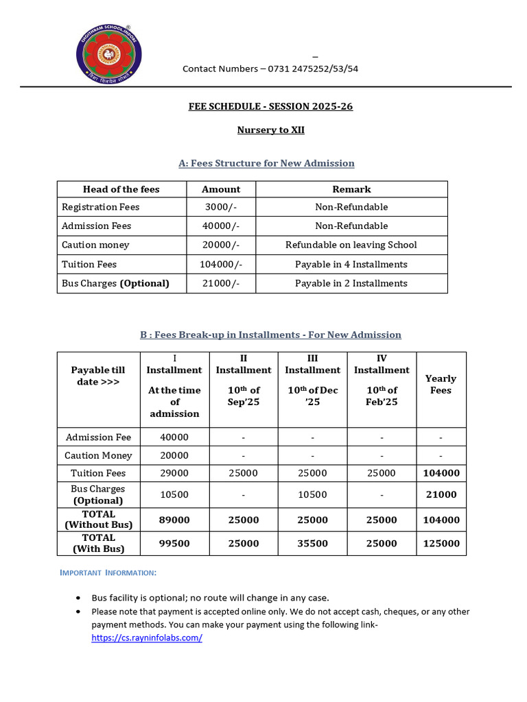 Choithram School Fees Structure 2025-26 | PDF