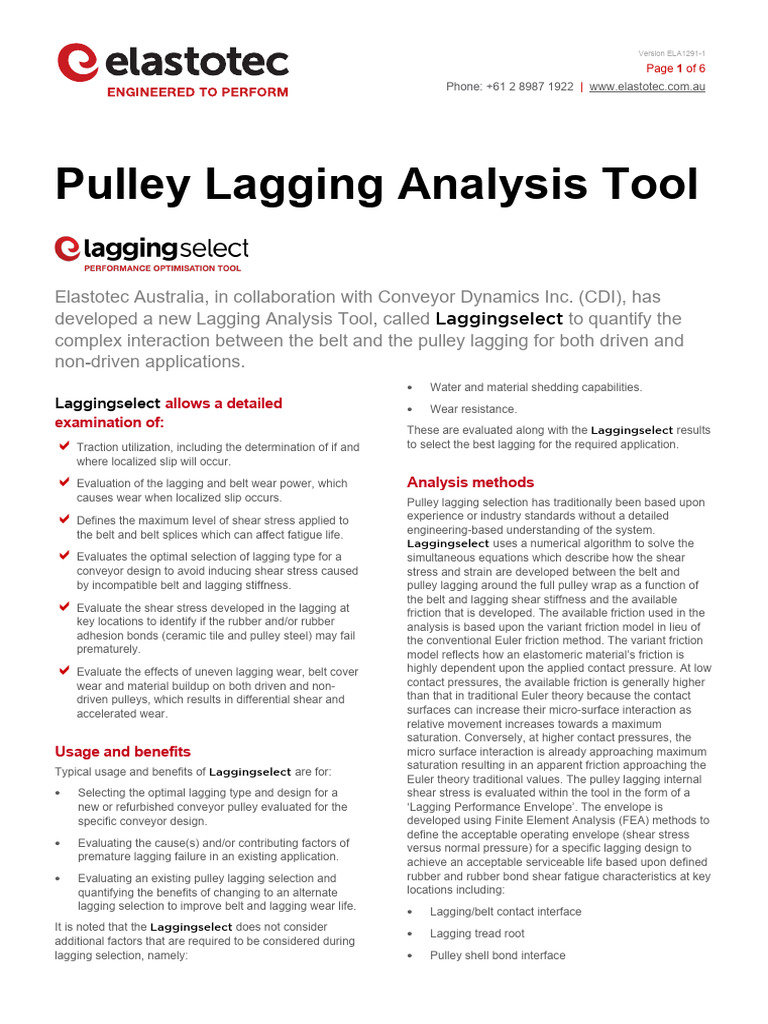 ELA1285 Pulley Lagging Analysis Tool 2 | PDF | Belt (Mechanical) | Friction