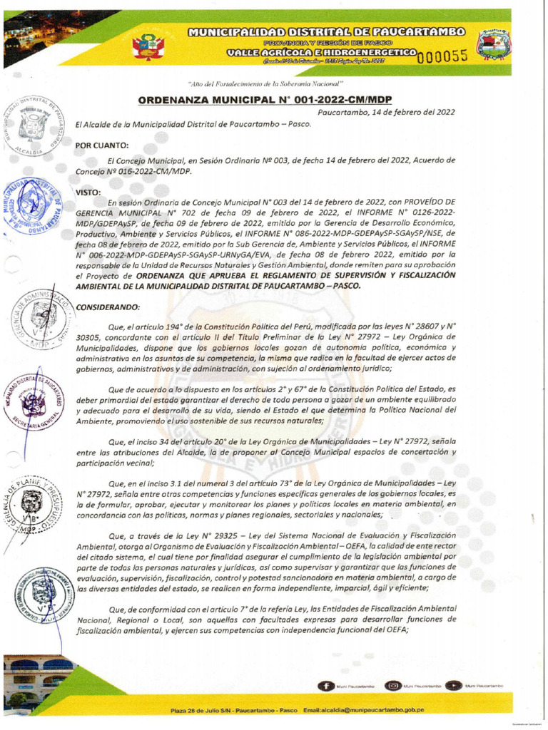 Ordenanza Municipal N 001 | PDF