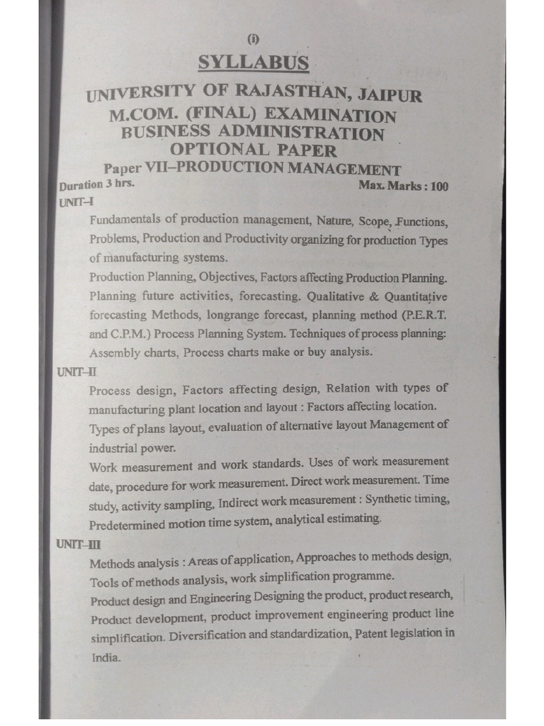 RU Mcom Product Management Syllabus | PDF