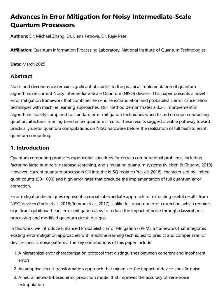 Advances in Error Mitigation for Noisy Intermediate-Scale Quantum Processors | PDF | Quantum ...