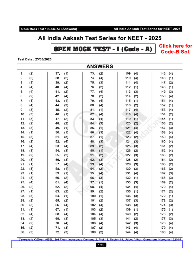 Omt 1 Code A+b Viju Oym Ans @cet - Jee - Neet | PDF