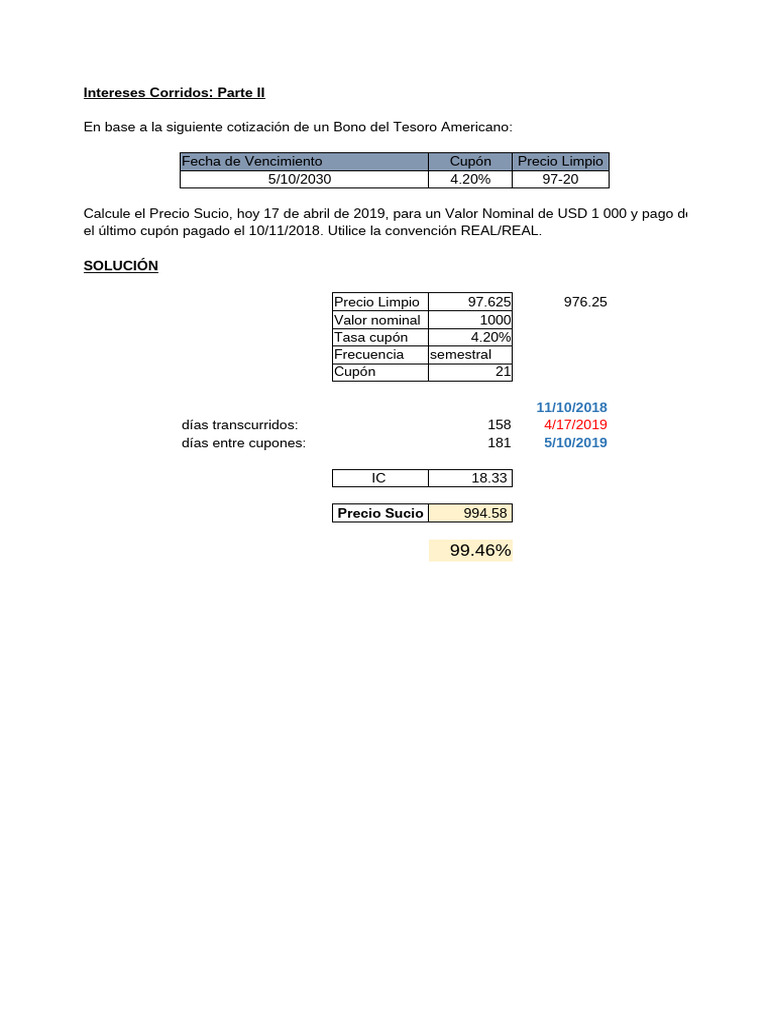 Cálculo de Precio Sucio y YTM de Bonos | PDF | Inversiones | Mercados ...