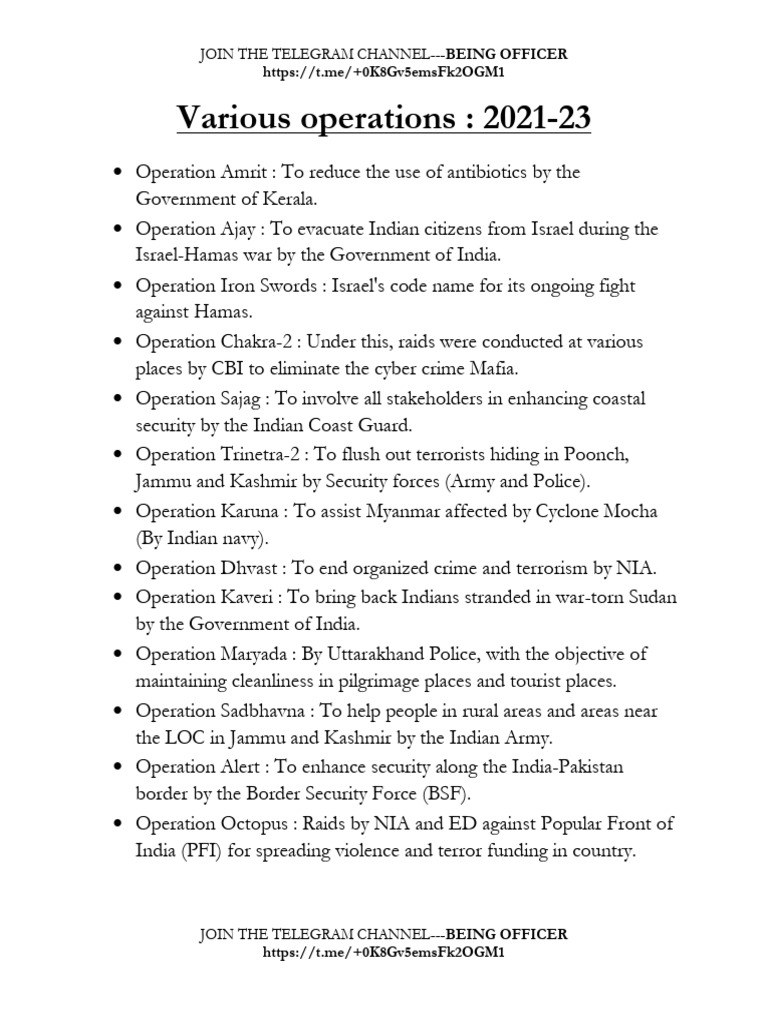 Key Indian Operations 2021-2023 | PDF