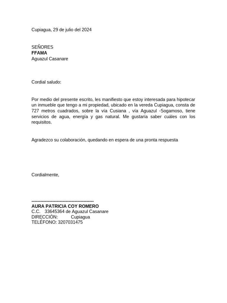 Solicitud de Hipoteca en Aguazul | PDF