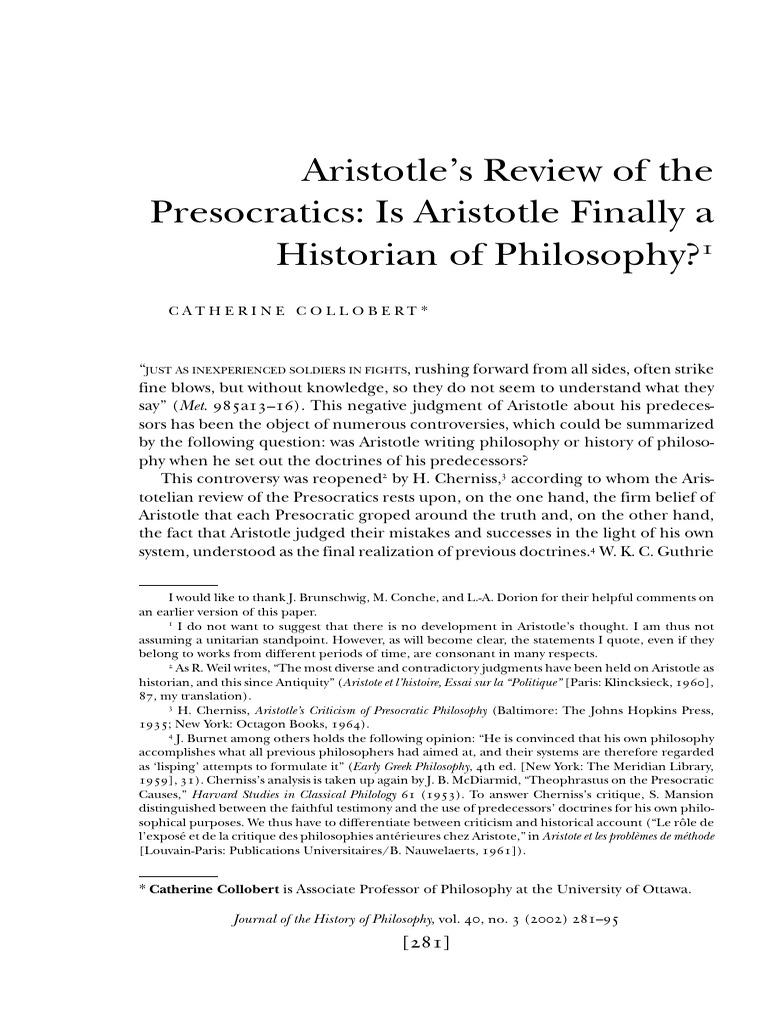 Aristotle's Critique of Presocratic Philosophy | PDF | Aristotle ...