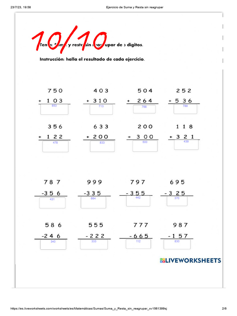 Ejercicio de Suma y Resta Sin Reagrupar Luis Zhaid Lara Avalos | PDF