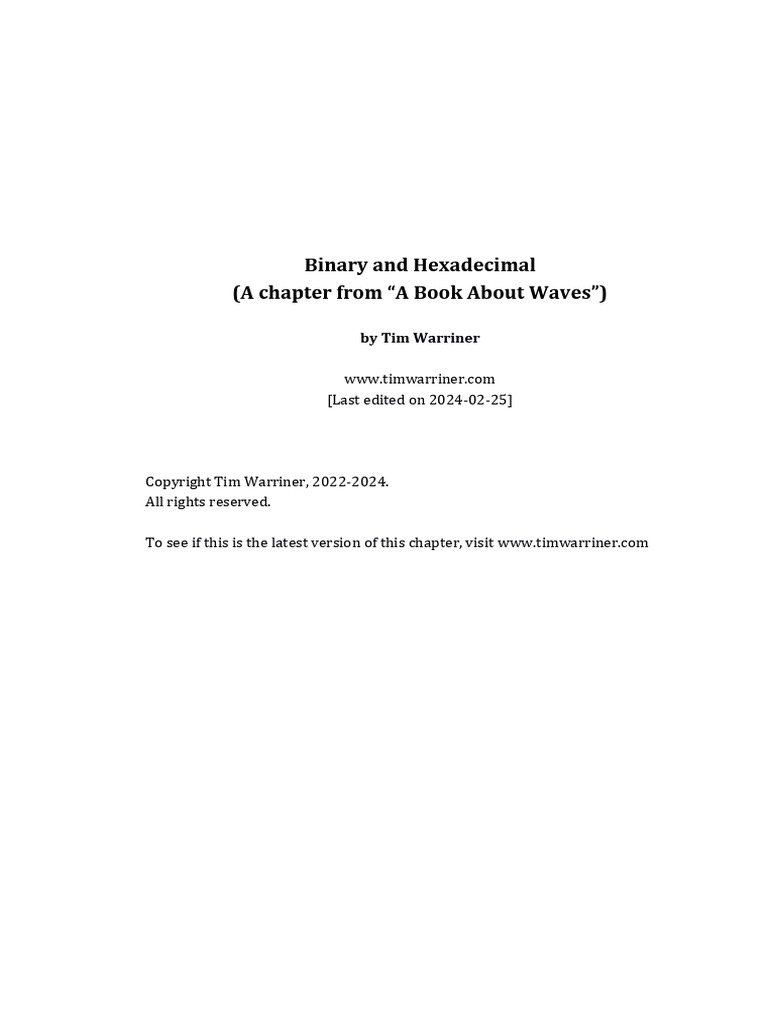 Binary and Hexadecimal by Tim Warriner | PDF | Bit | Integer (Computer ...