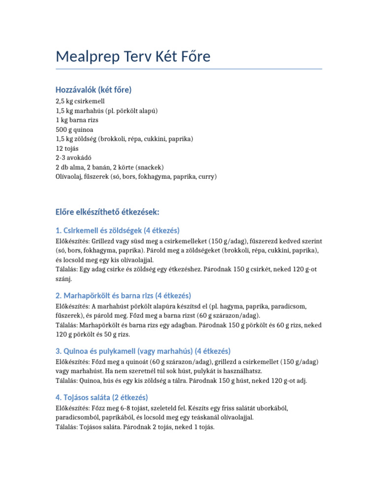 Mealprep Terv Ket Fore | PDF