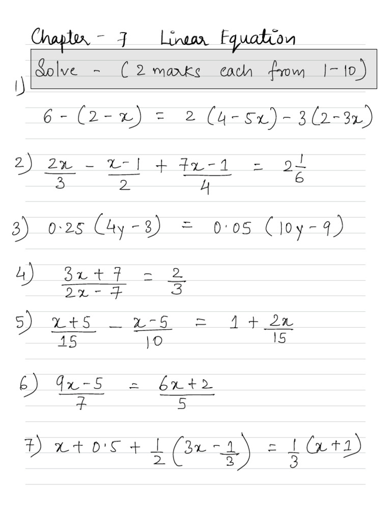 Aksh 30 - 8 Linear Equation | PDF | Arithmetic | Algebra