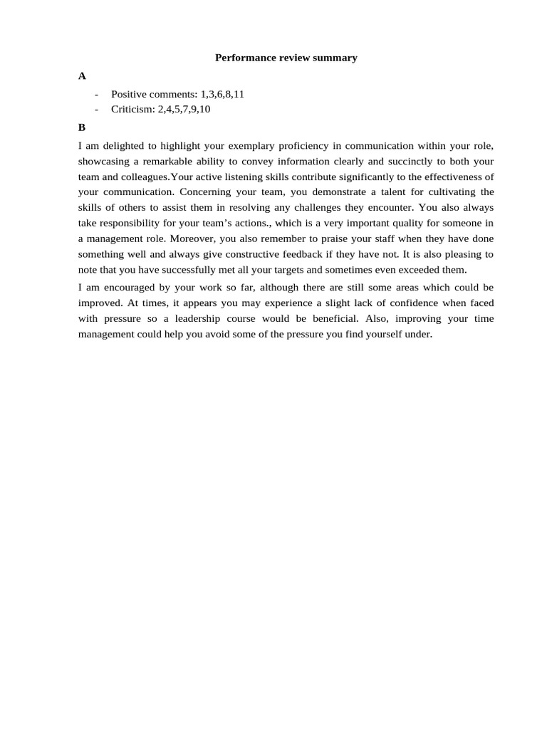 Performance Review Summary Pdf