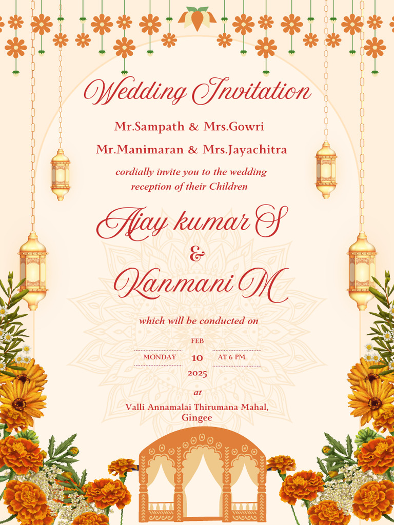 Wedding Invitation for Manimaran & Jayachitra | PDF