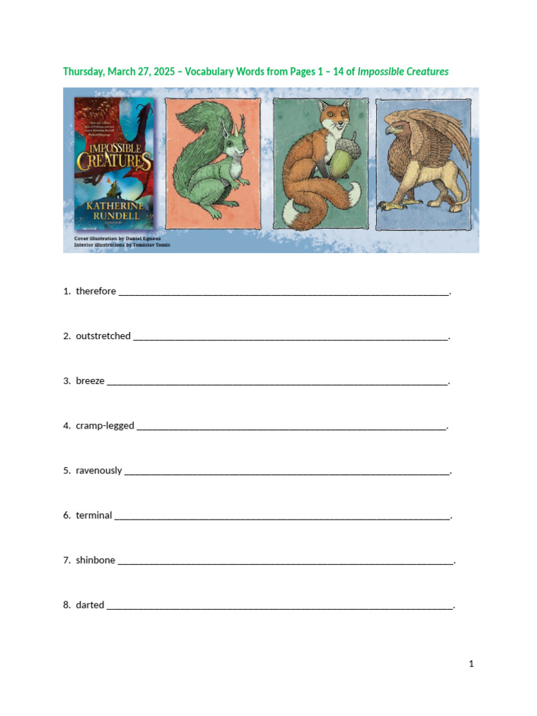 3rd Grade Vocabulary from Impossible Creatures | PDF